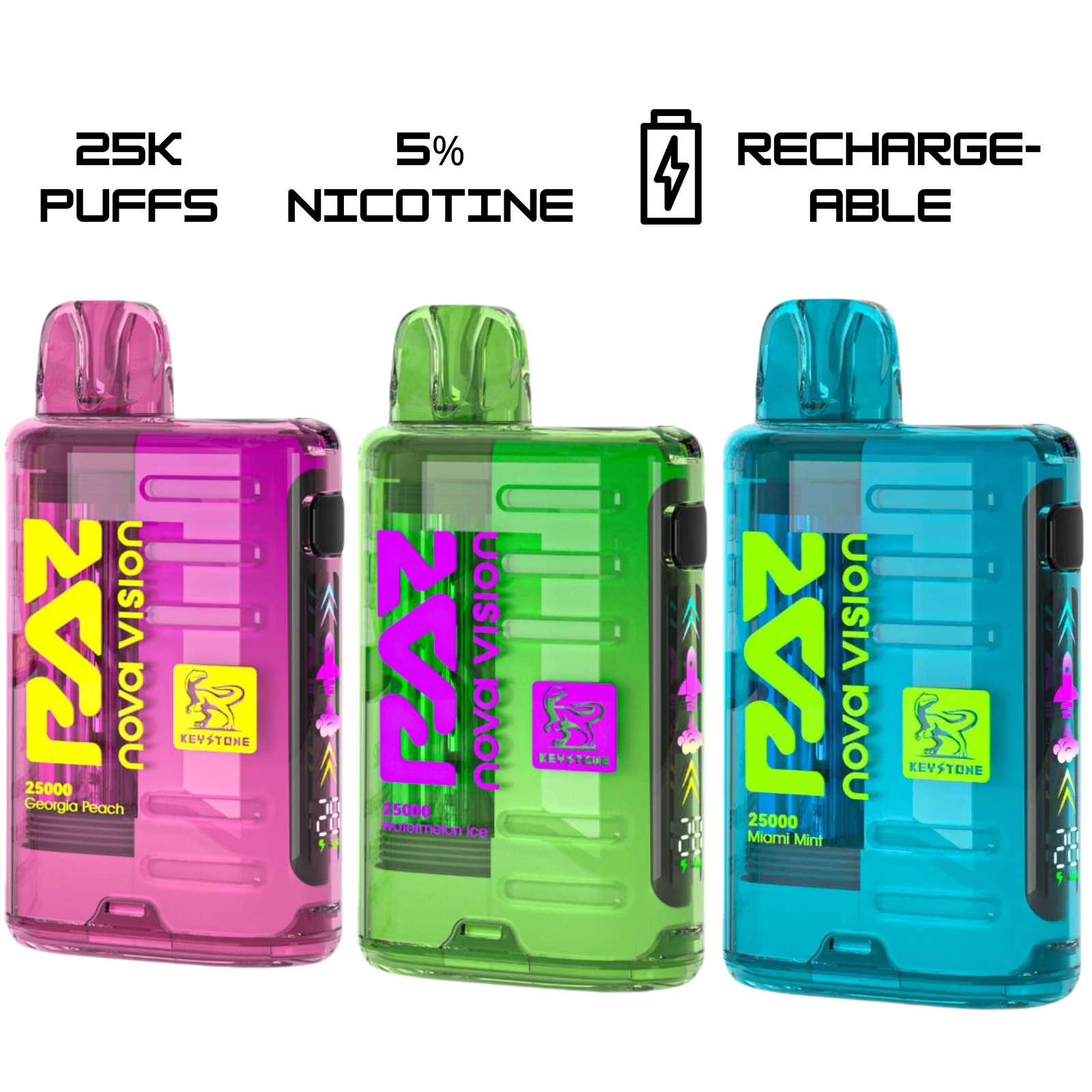 Keystone RAZ Nova Vision 25000 Puffs with Visible Tank 5% 50mg NIC